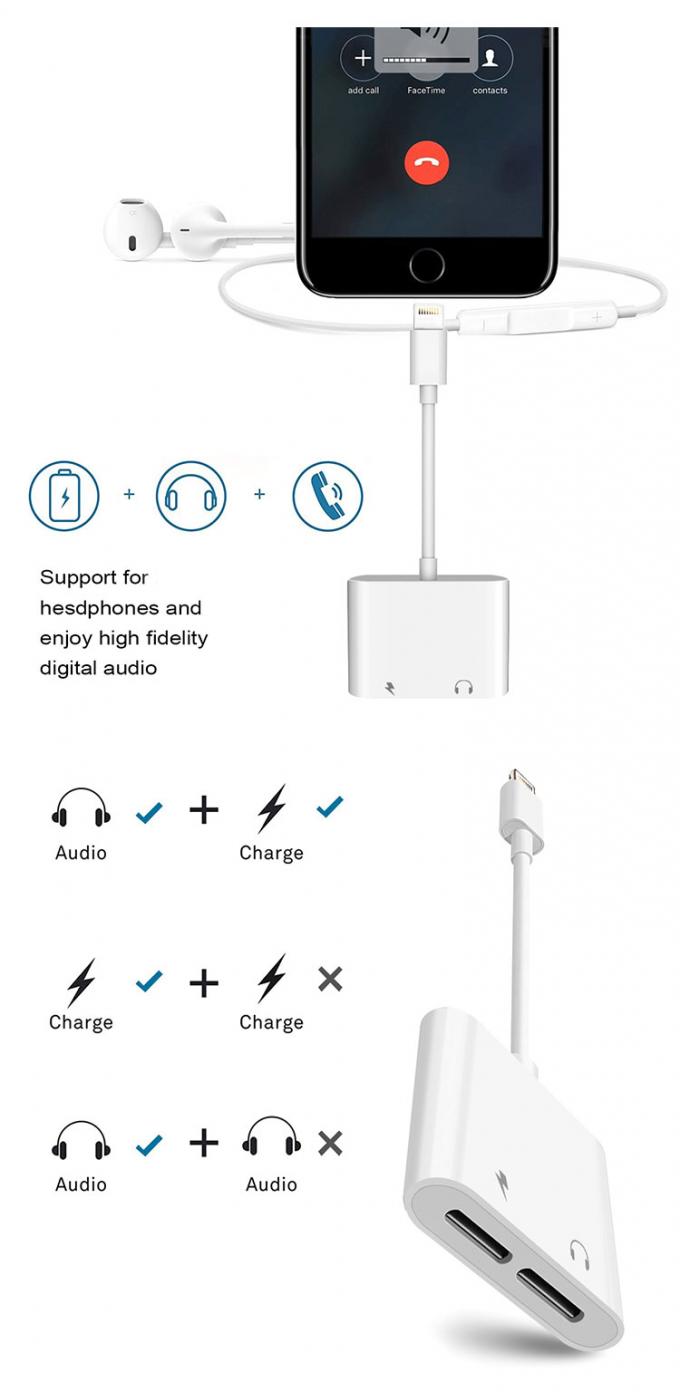 Universal 2 In 1 Audio RoHS Lightning Adapter Cable