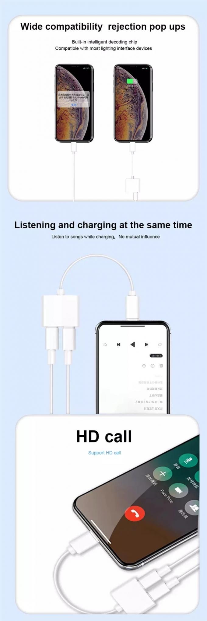 Universal 2 In 1 Audio RoHS Lightning Adapter Cable