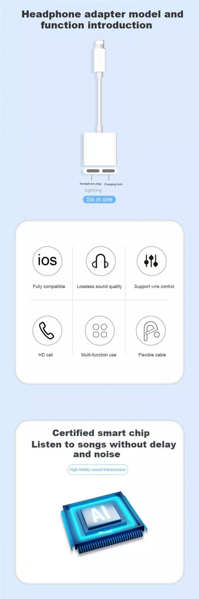 Universal 2 In 1 Audio RoHS Lightning Adapter Cable