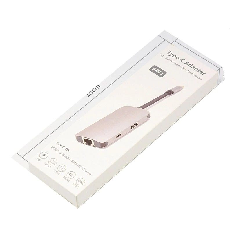 Aluminum 5 In 1 RJ45 Gigabit Ethernet Powered USB C HUB